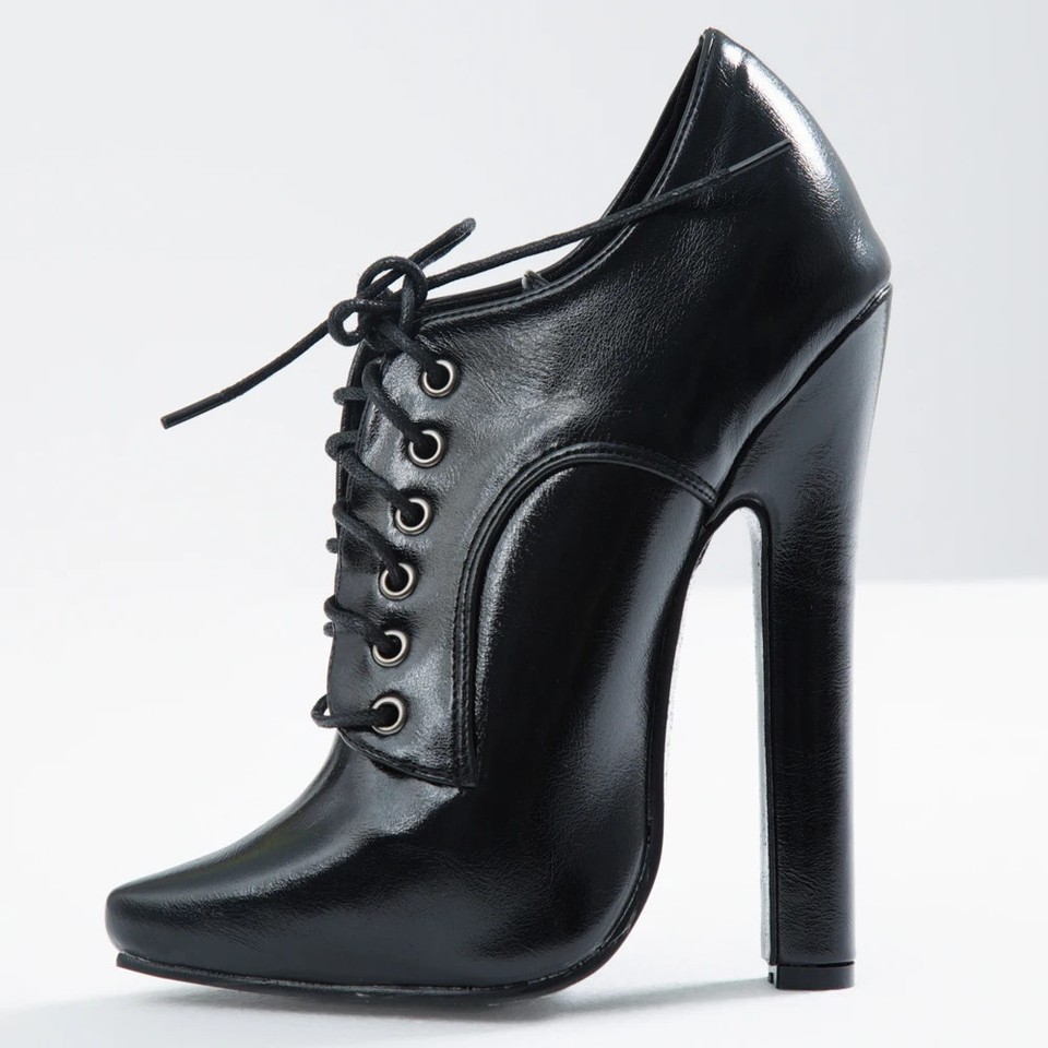 New Women 6 Inch High Heel Lace Up Pointed Toe Thick Heels Pumps Party ...