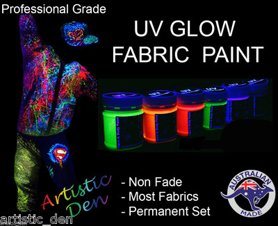 UV GLOW NEON FABRIC PAINT Fluro Screen Ink Rave Party Splatter Paint ...