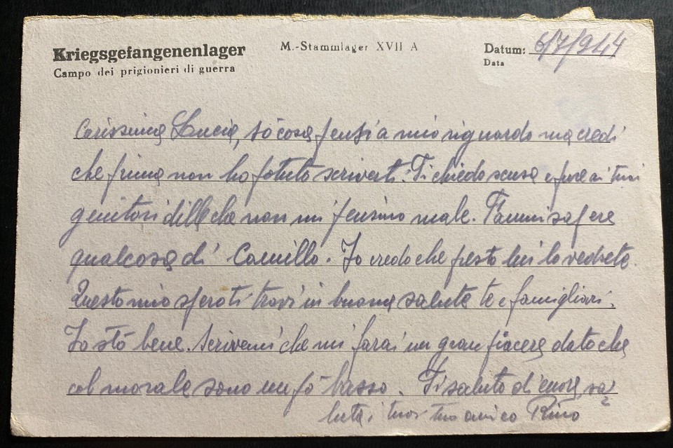1944 Germany Stalag 12A POW Prisoner of War Postcard Cover To Vallonara ...