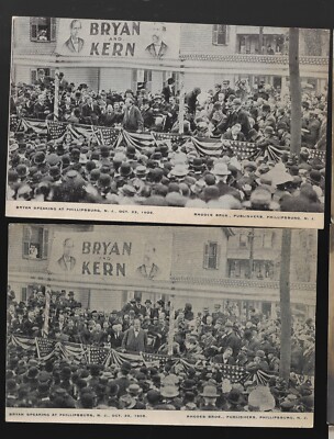 2 Versions 1908 Wm J Bryan at Phillipsburg NJ Prez Campaign Postcard ...