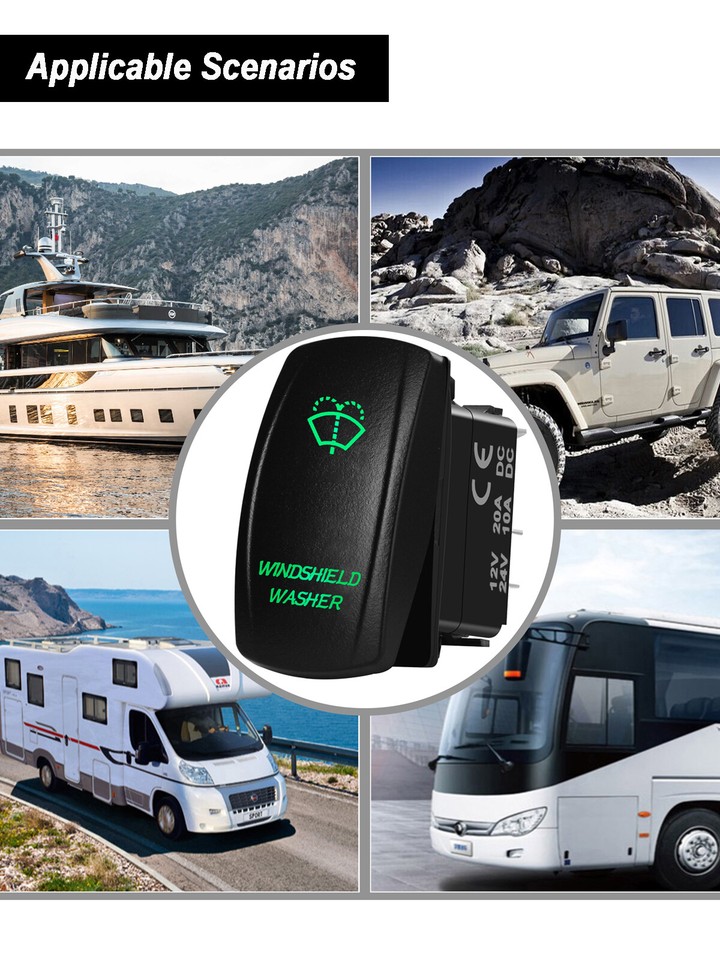 12V 5P (ON) OFF Dual LED WINDSHIELD WASHER Momentary Rocker Switch For ...