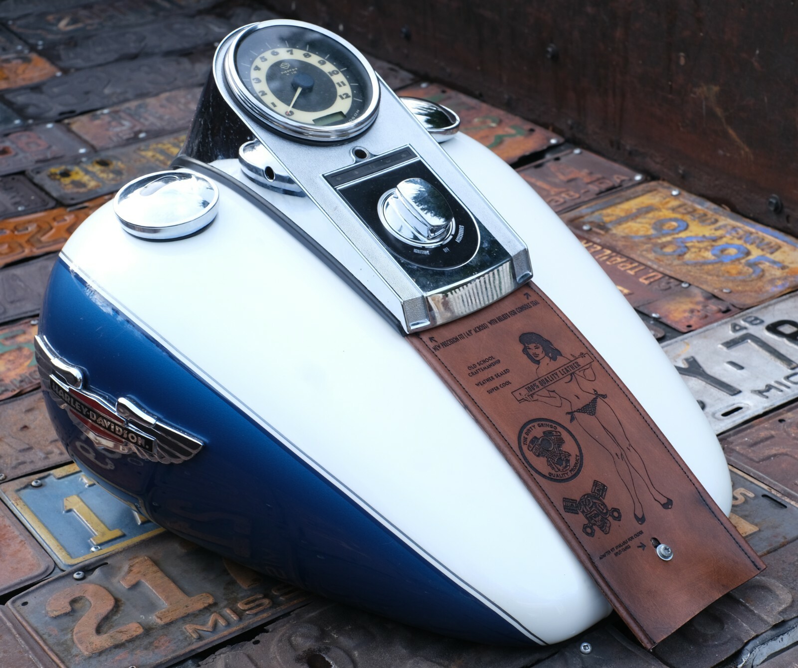 Black Plain Leather Gas Tank Panel Bib No Design Simple Smooth Harley ...