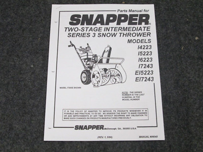 SNAPPER SNOW THROWER I4223 I5223 I6223 I7243 SERIES 3 PARTS MANUAL # 06045 | eBay