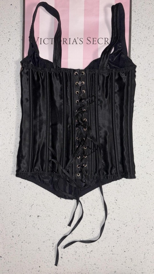 NWT Victoria’s Secret Black Very Sexy Classic Silk Corset Set Size S/P ...