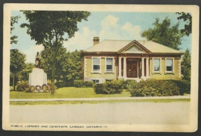 pk92493:Postcard-Vintage View of Public Library and Cenotaph,Lindsay ...