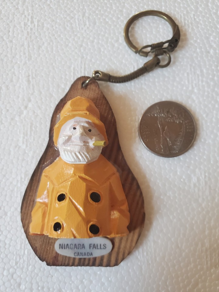 Vintage Wood Carved Fisherman Niagara Falls Canada Souvenir Keychain | eBay