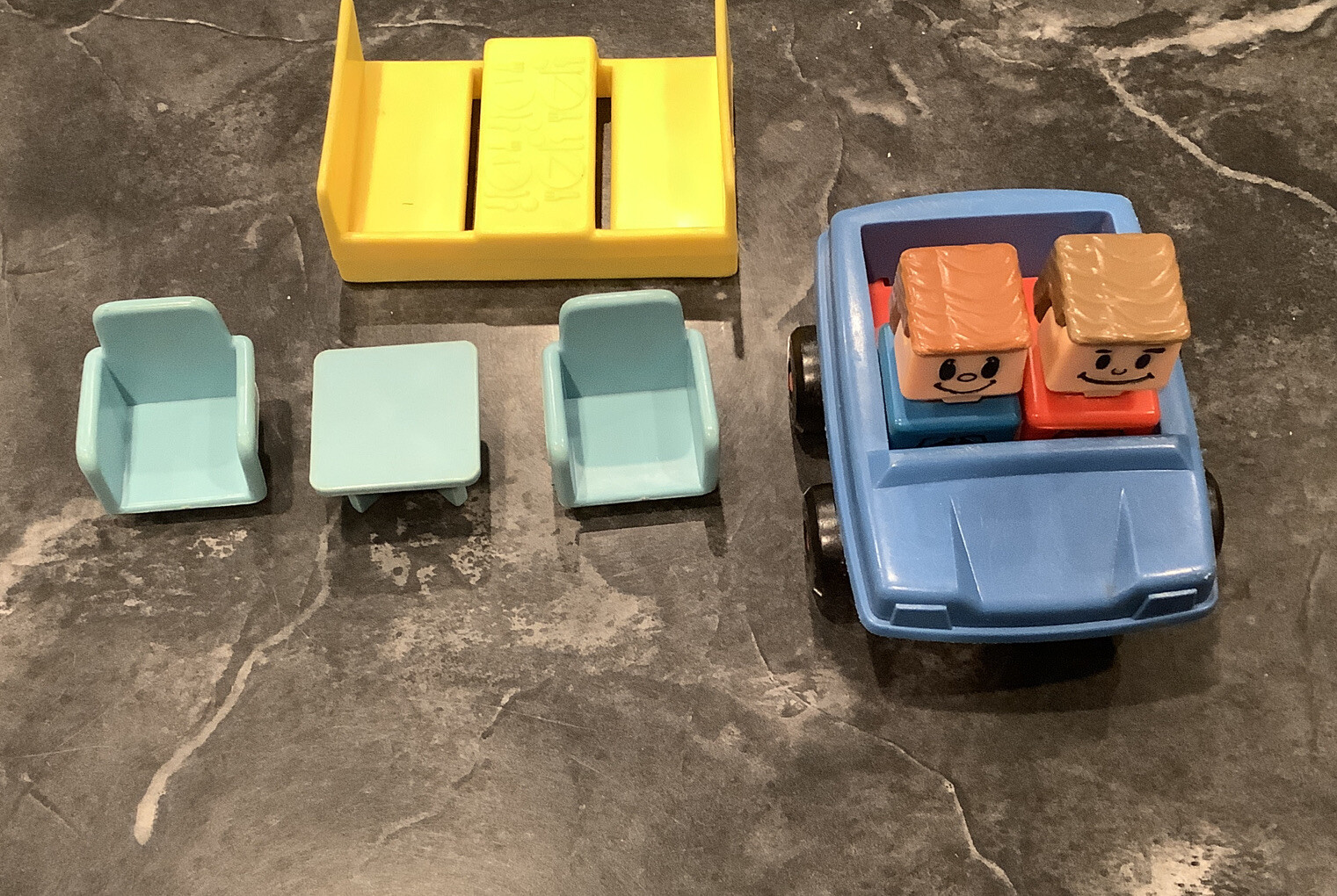 Vintage 1970's PLAYSKOOL 2 Square People, 2 Chairs, 1 Tables, 1 Car ...