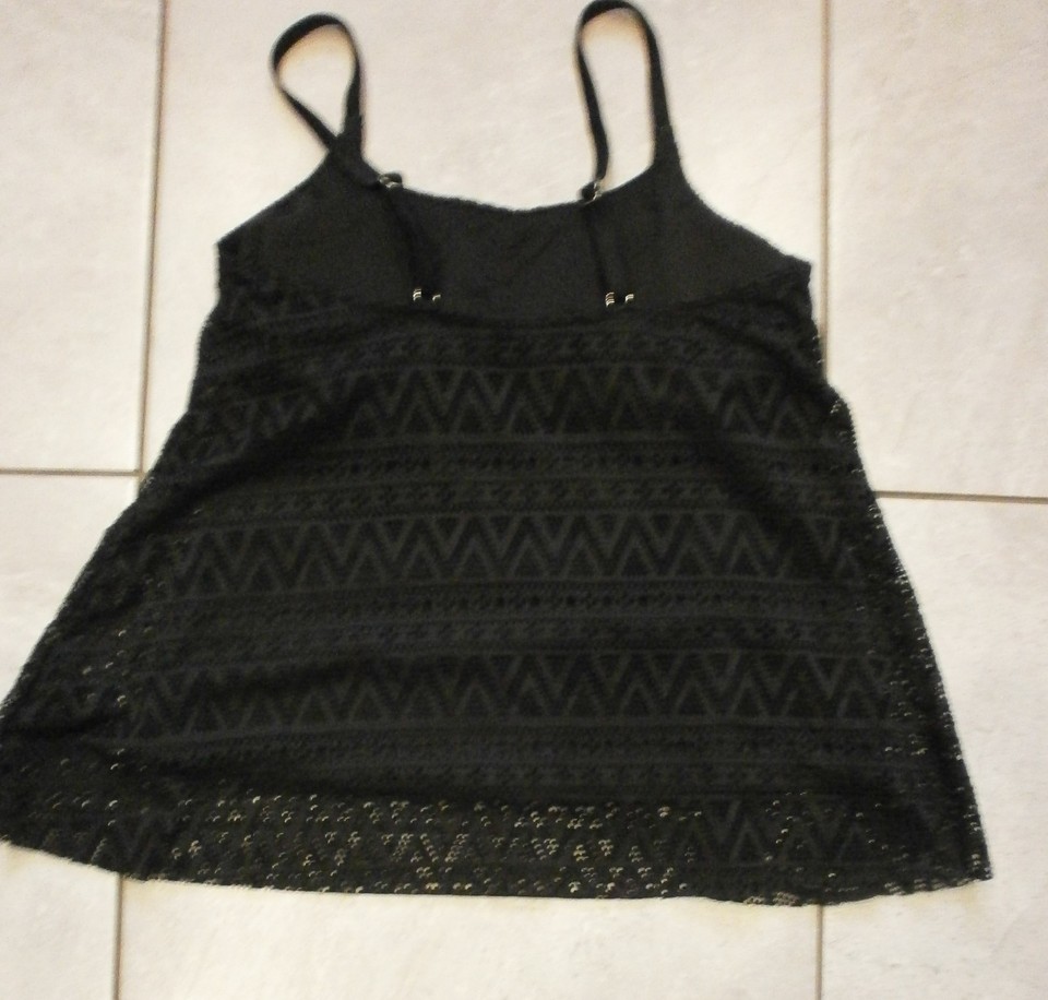 BLACK TANKINI TOP WITH LOOSE FITTING MESH PATTERNED OVER LAYER - SIZE L ...