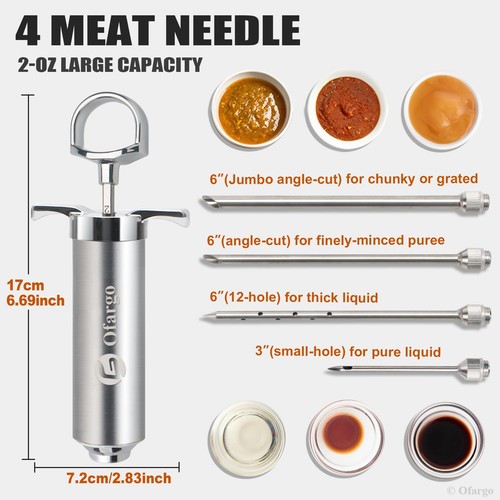 Ofargo 304-Stainless Steel Meat Injector Syringe Kit with 4 Marinade ...