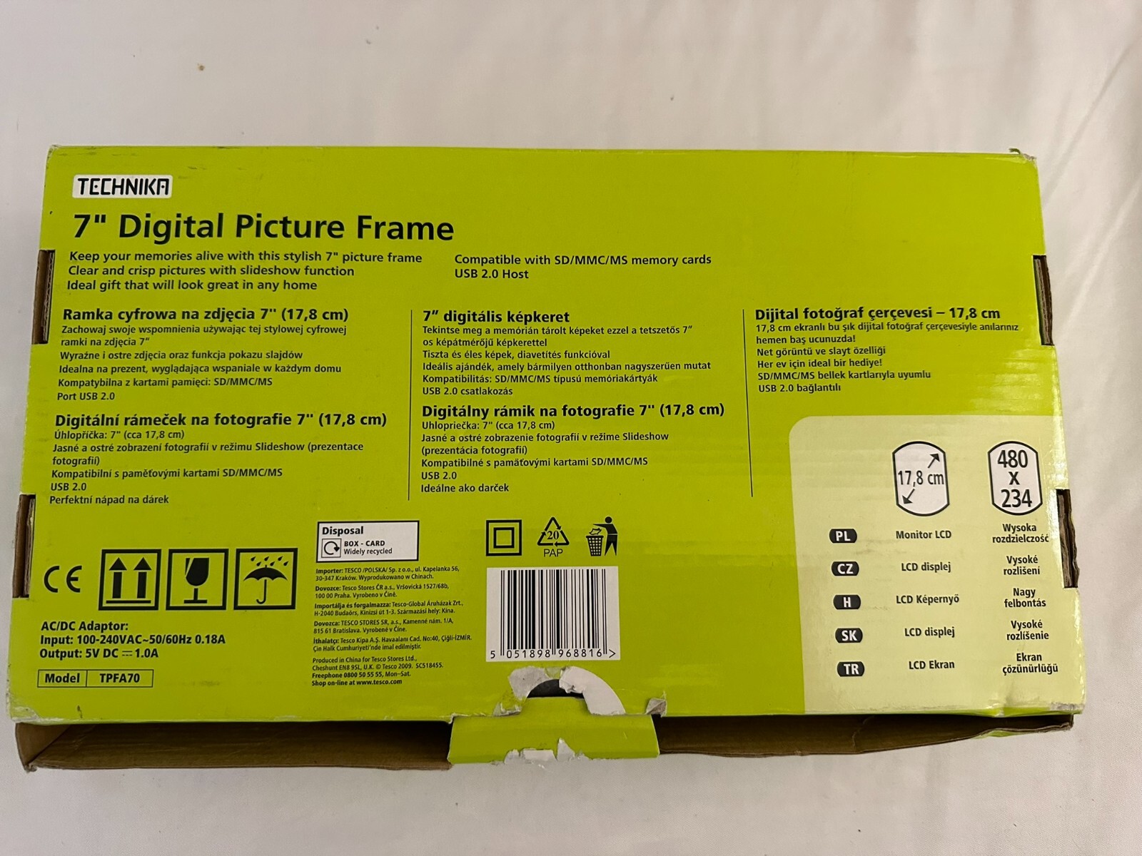 Technika 7" Black Digital Photo Picture Frame Model TPFA70 for sale ...