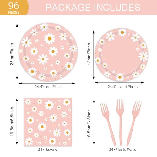 96Pcs Daisy Birthday Party Tableware Set - Include Paper Plates Napkins ...