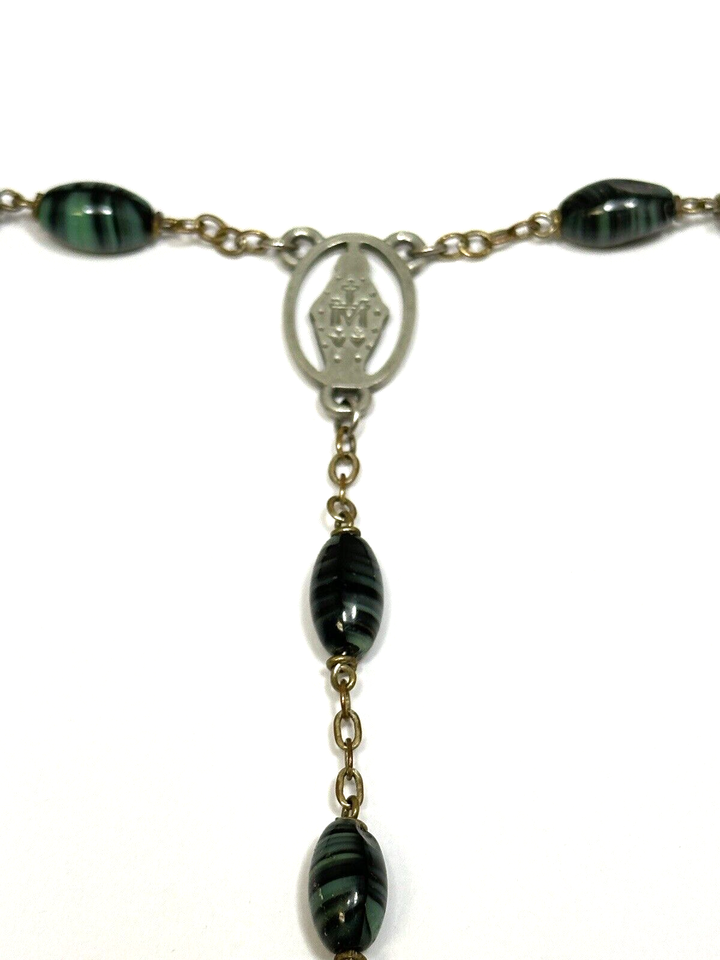 Vintage Green/Black Swirl Beaded Crucifix & Blessed Virgin Mary ...