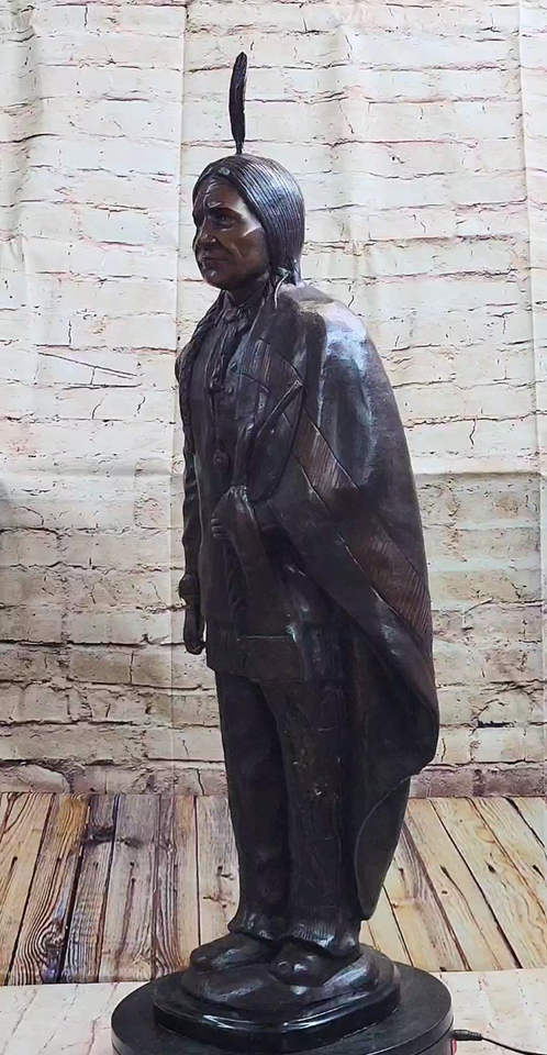 Native American Indian Man w/ Feather Bronze Sculpture Statue Art on ...