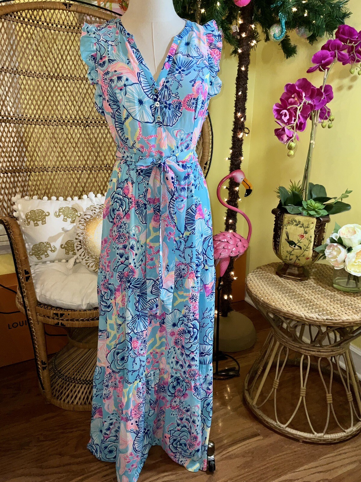 Lilly Pulitzer NWT Destini Maxi Dress Bali Blue Once Upon A Tide $228 ...