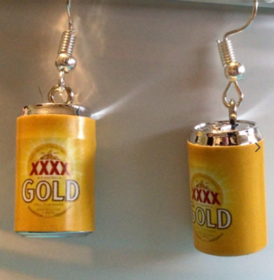 3D XXXX (4X) GOLD YELLOW CANS SP EARRINGS GREAT VALUE PARTY WEDDING .26 ...