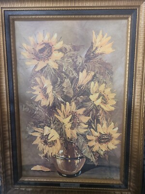 "Sunflowers" Antique Painting by L. Ritter Home Interior Decor Framed ...