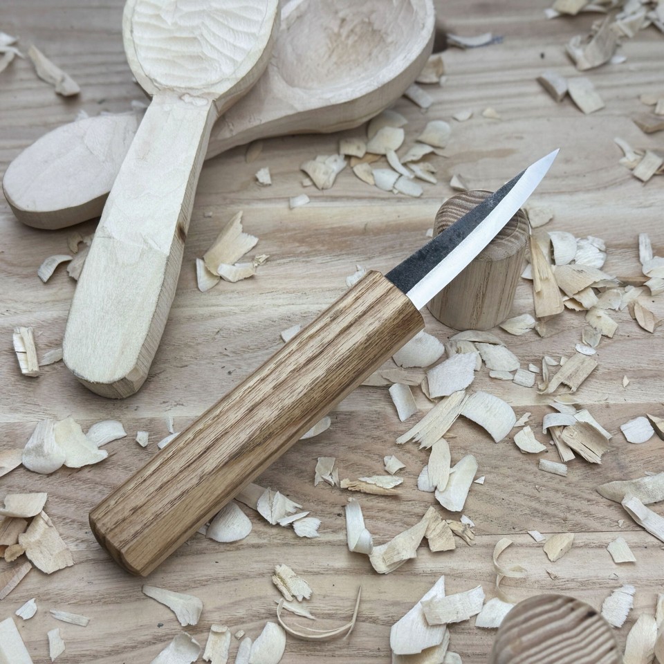 Hand-Forged Sloyd Knife – Carbon Steel Blade, Ash Handle, For Bowl ...