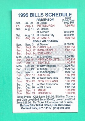 (1) BUFFALO BILLS 1995 NFL FOOTBALL OFFICIAL SCHEDULE (H7648) | eBay