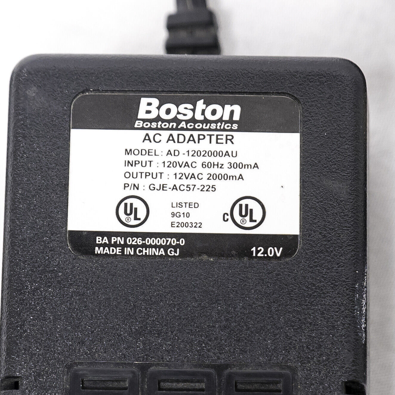 AC Power Adapter Boston Acoustics AD-1202000AU GJE-AC57-225 BA PN 026 ...