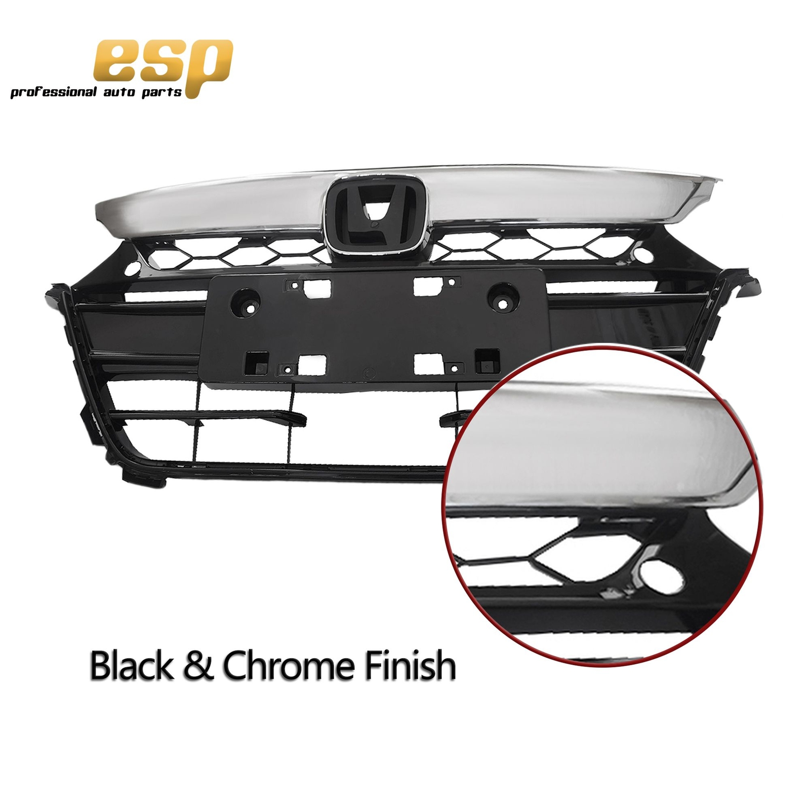 Front Black W/ Chrome Bumper Grille For 18-19 Honda Accord 71111-TVA-A5 ...