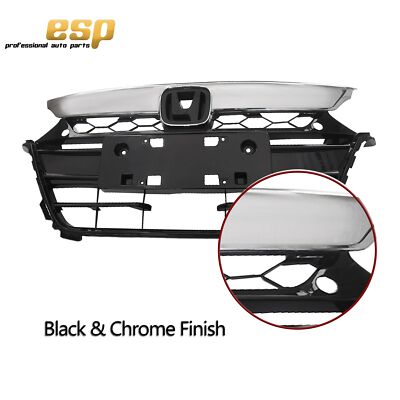 Front Black W/ Chrome Bumper Grille For 18-19 Honda Accord 71111-TVA-A5 ...