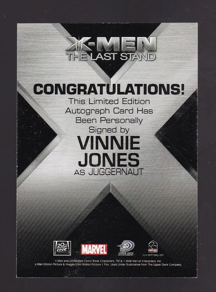 X-Men The Last Stand Rittenhouse autograph card Vinnie Jones Juggernaut ...