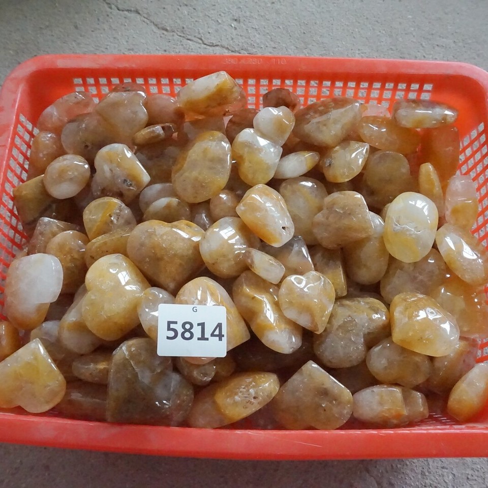 16Pcs Natural Yellow Rabbit Hair Rutile Quartz Crystal Heart Palm stone ...