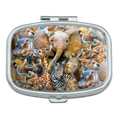 African Animals Zebra Giraffe Elephant Pattern Rectangle Pill Case Box ...