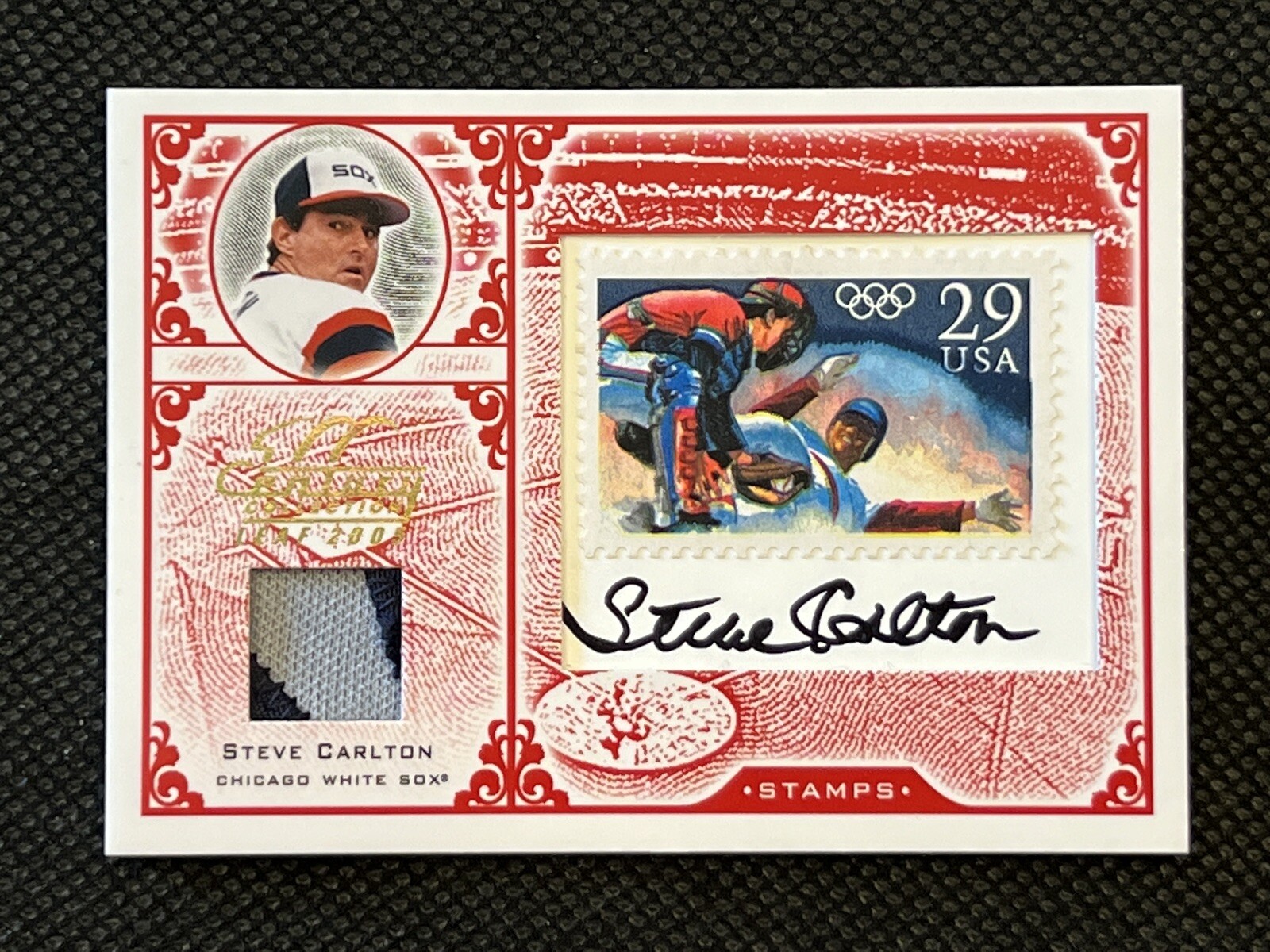 2005 Steve Carlton Leaf Century Stamps Signature Material Prime Olympic ...