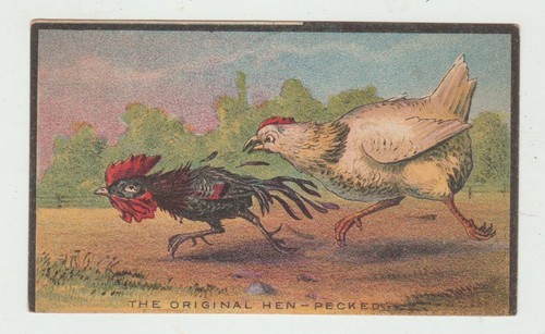 Early Victorian Trade Card Hen Chasing a Rooster The Original Hen ...