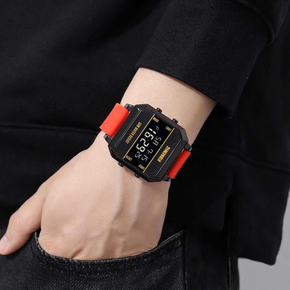 Digital Watch 30M WR Backlight Stopwatch Dual Alarm Countdown Red 7J9V ...