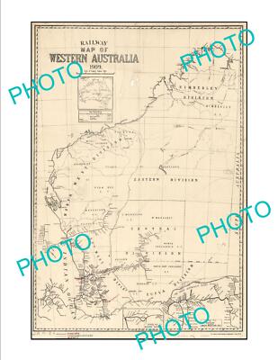 LARGE A3 HISTORIC PRINT OF WESTERN AUSTRALIAN RAILWAYS SYSTEM MAP c1909 ...