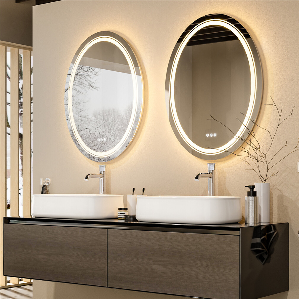 Oval LED Illuminated Bathroom Mirror Defogging LED Dimmable Wall ...