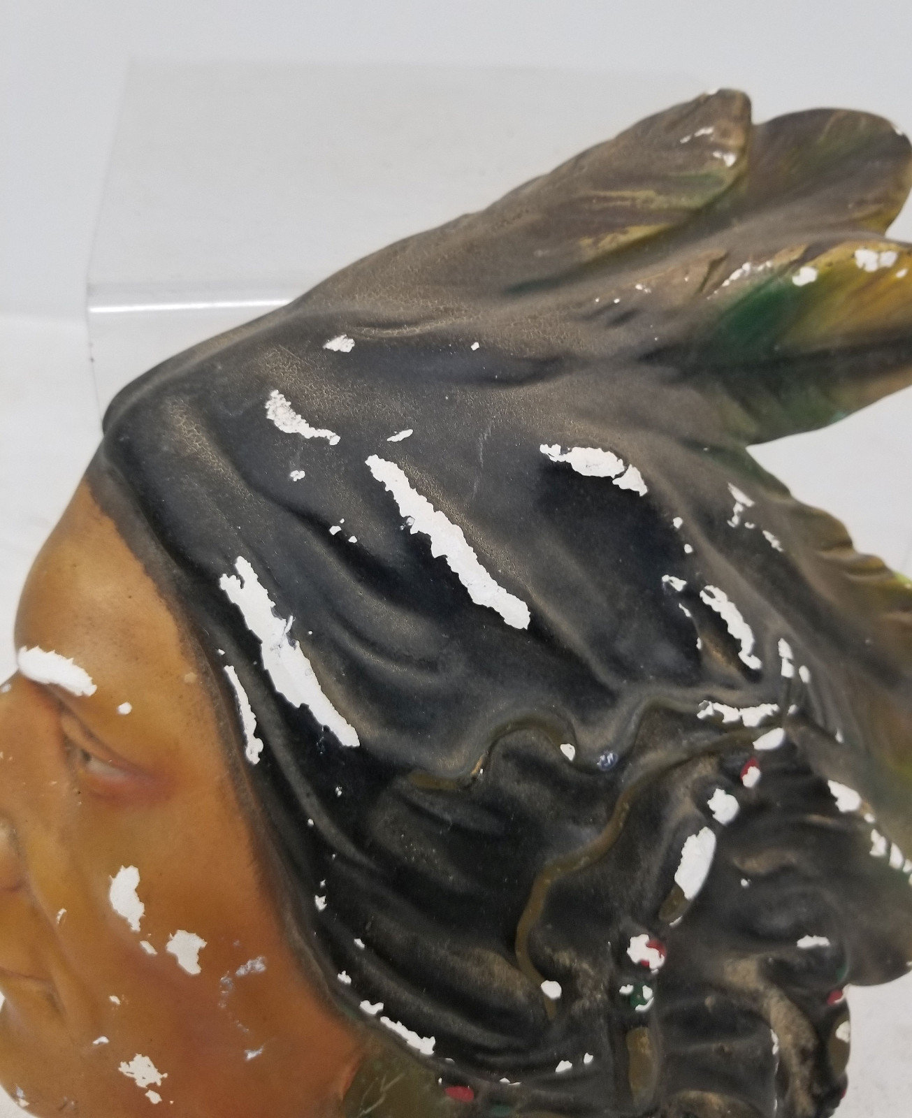 Antique Indian Head PLaster Painted Native American Wall Hanging ...