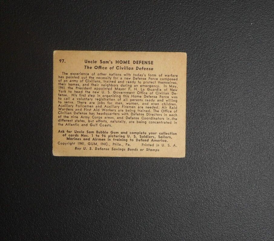 1941 UNCLE SAM HOME DEFENSE HIGH CARD #97 GUM INC. | eBay