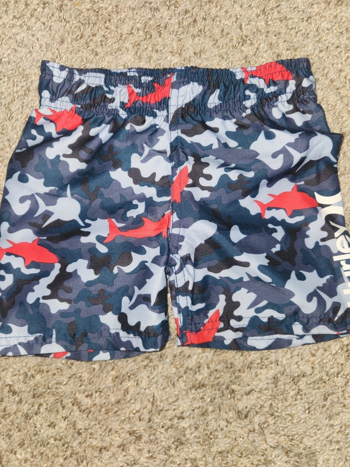 New Hurley Infant (18 Months) Swim Shorts - Blue Army Print - Red Shark ...