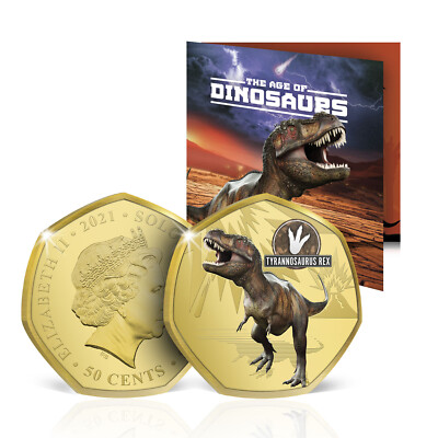 Dinosaur T-Rex Tyrannosaurus Rex Gold Plated Coin Solomon Islands 50c ...