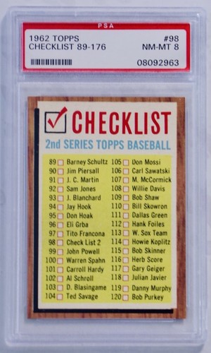 1962 Topps Checklist 89-176 #98 PSA 8 NM-MT | eBay