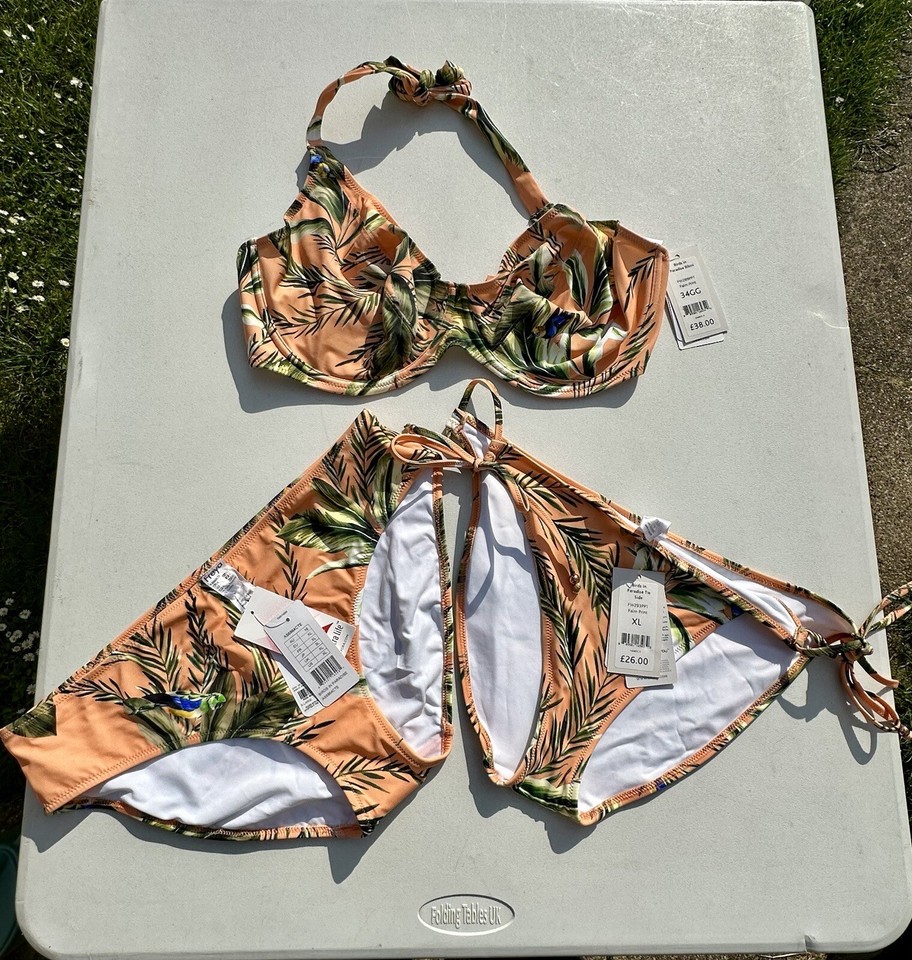 Freya birds in paradise palm print 34GG bikini top & x2 bottoms tie ...