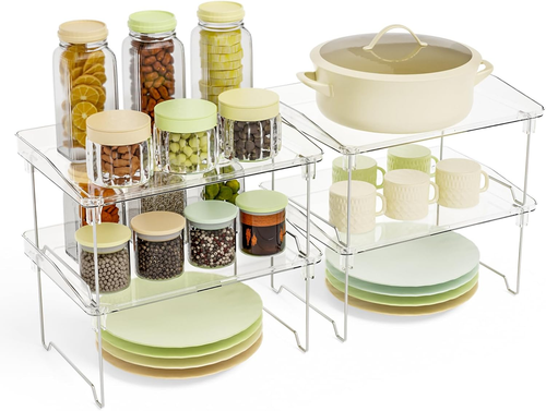 Acrylic Cabinet Organizer Shelf,4 Pcs Stackable Kitchen Counter Shelves ...