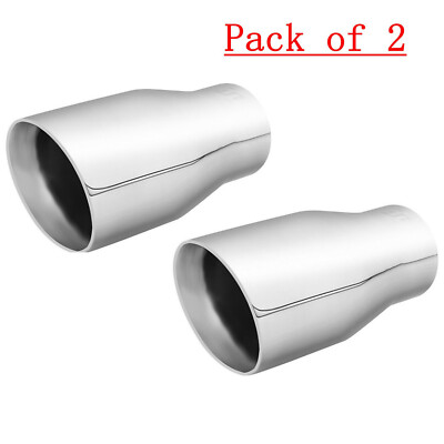 Pack of 2 Weld On Double Wall Exhaust Tip Chrome 2.5" Inlet x 3.5"OD x ...