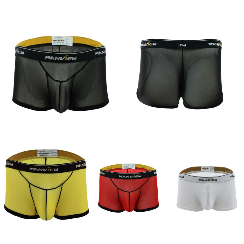 Sexy Men Mesh Sheer See-through Swim Trunks Pouch Boxer Briefs Shorts ...