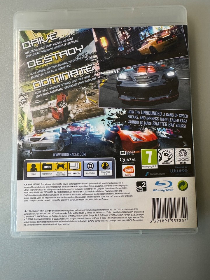 Ridge Racer: Unbounded Limited Edition PS3 PAL VERY GOOD COND COMPLETE ...