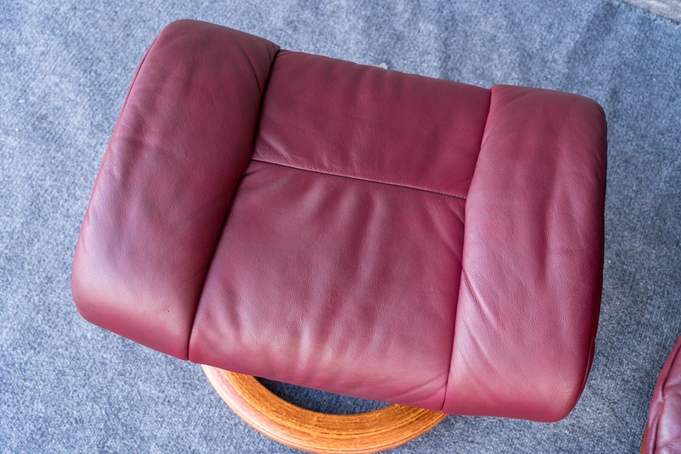 Danish Modern Large Ekornes Stressless Red Leather Recliner Chair ...