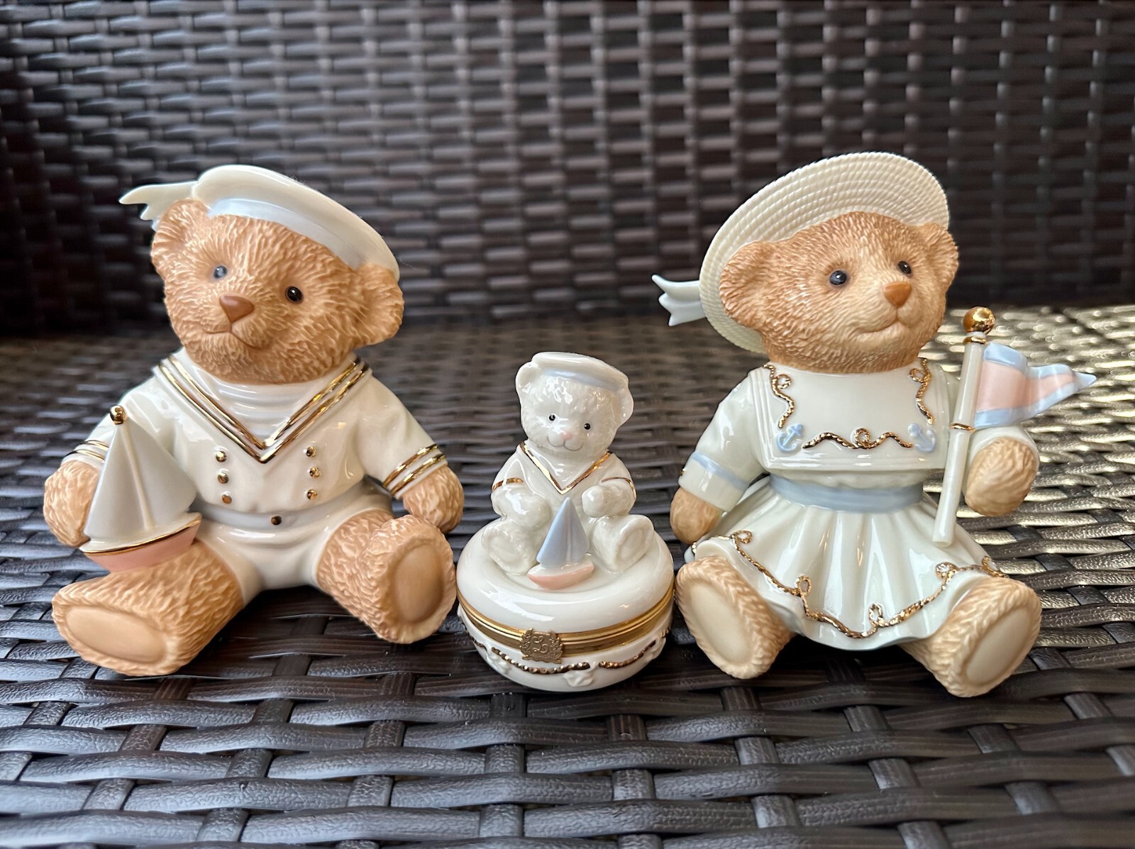Trio LENOX Porcelain Teddy Bears: First Mate, Sailor Girl,&Trinket Box ...