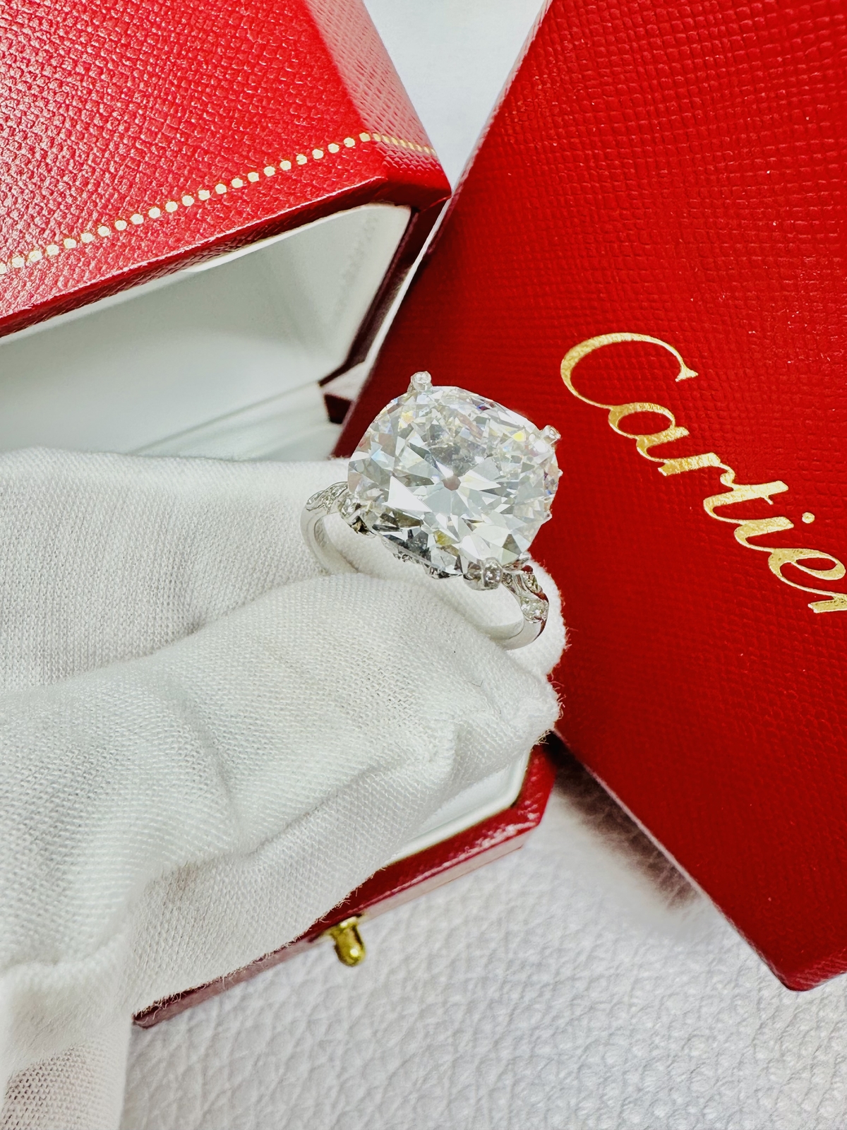 Cartier Platinum 7.54CT Cushion Brilliant F VS2 Diamond Ring GIA CERT ...