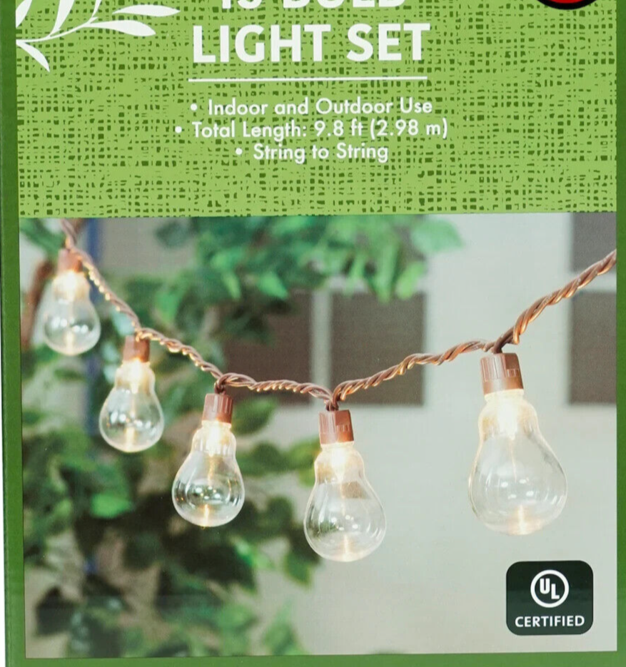 Garden Collection Edison 15 Bulb Light Set, 9.8 ft Choose Black OR ...
