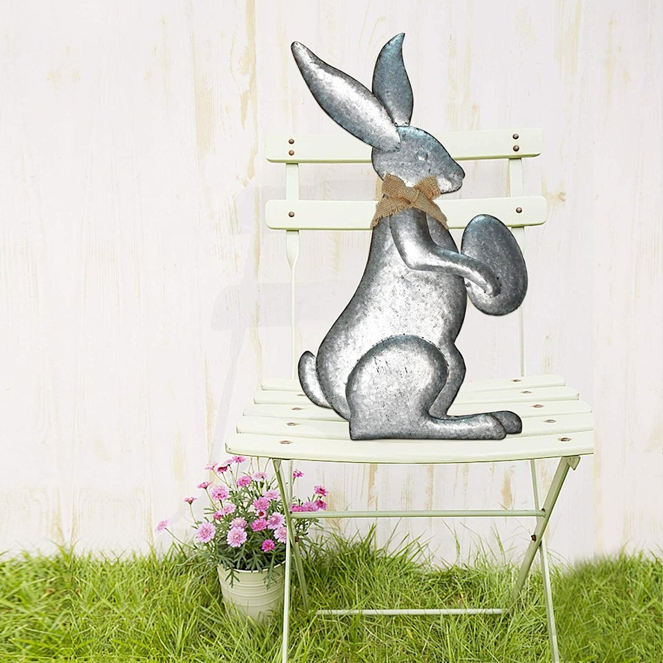 Metal Easter Rabbit Decor, Indoor Outdoor Galvanized Standing Easter ...