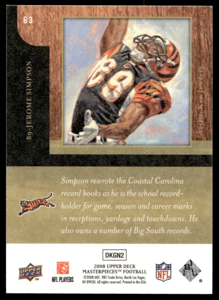 2008 Upper Deck Masterpieces Jerome Simpson Rookie G10 #63 | eBay