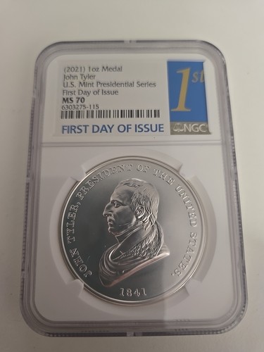(2021) 1oz Silver Medal US Mint Presidential Series MS70 NGC FDOI John ...